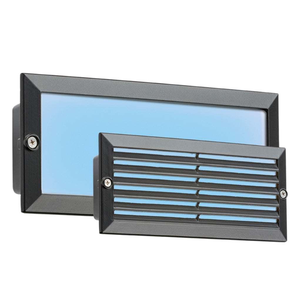 Knightsbridge Blue LED Recessed Outdoor Brick Light - Black Fascia