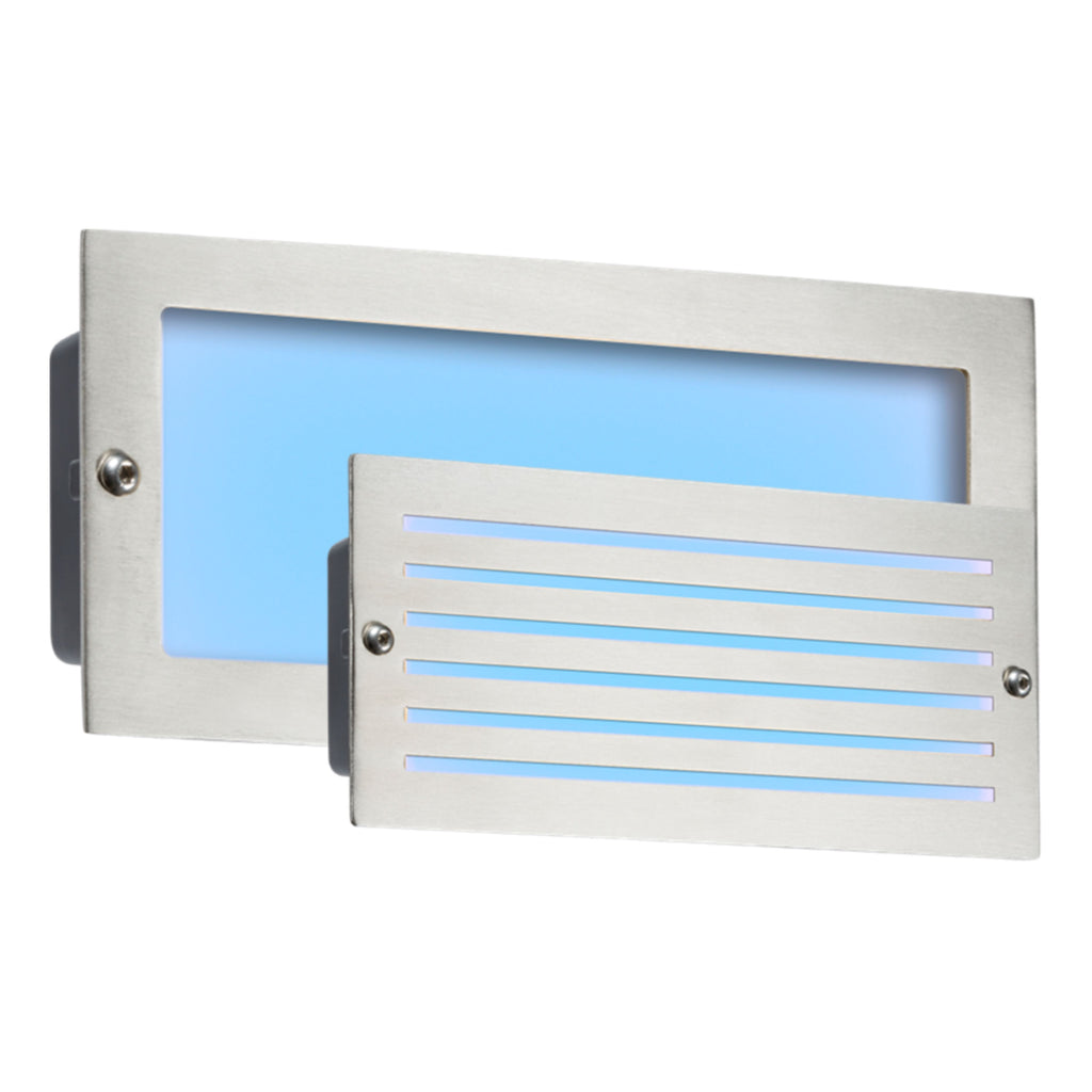 Blue LED Recessed Brick Light - Brushed Steel Fascia